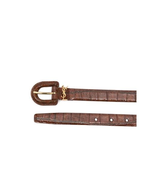 Saint Laurent Crocodile-Effect Logo Belt in Brown | Lyst UK