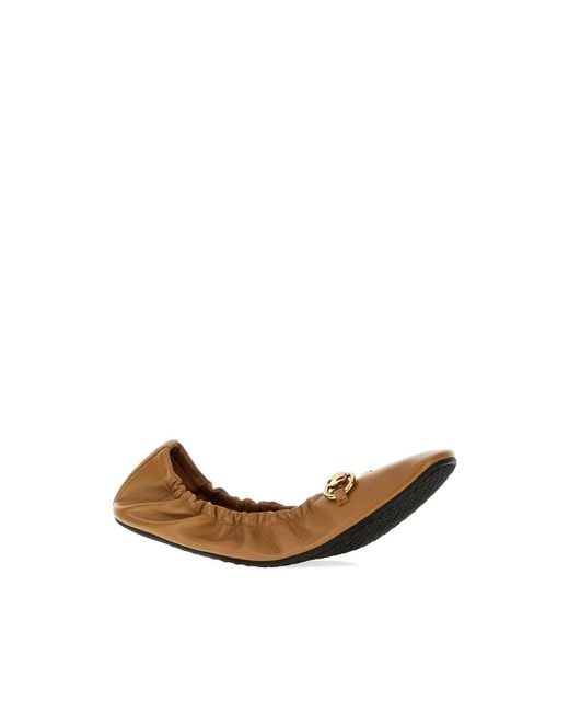 Gucci Prima Horsebit-Detail Ballet Flats in Brown | Lyst UK