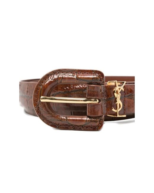 Saint Laurent Crocodile-Effect Logo Belt in Brown | Lyst UK