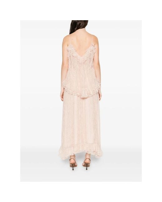 Alberta Ferretti Ruffled Lace Midi Dress in Pink | Lyst UK