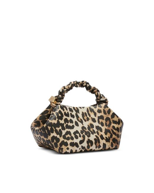 Ganni Small Bou Leopard-Print Twisted-Handle Crossbody Bag in Brown ...