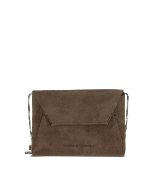 Brunello Cucinelli Bc Duo Suede Clutch Bag in Brown | Lyst UK