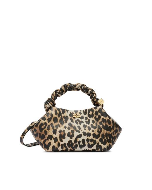 Ganni Small Bou Leopard-Print Twisted-Handle Crossbody Bag in Brown ...
