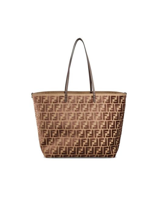 Fendi Ff Logo Velvet Tote Bag in Brown | Lyst UK