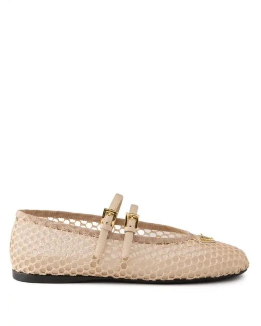 Prada Mesh Ballet Flats in Natural | Lyst