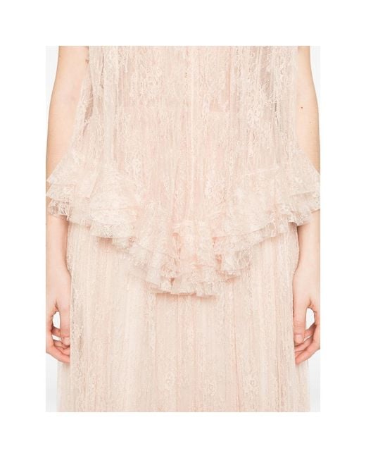 Alberta Ferretti Ruffled Lace Midi Dress in Pink | Lyst UK
