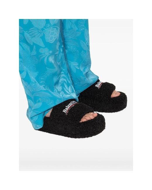 Balenciaga Logo-Embroidered Platform Sandals in Black | Lyst UK