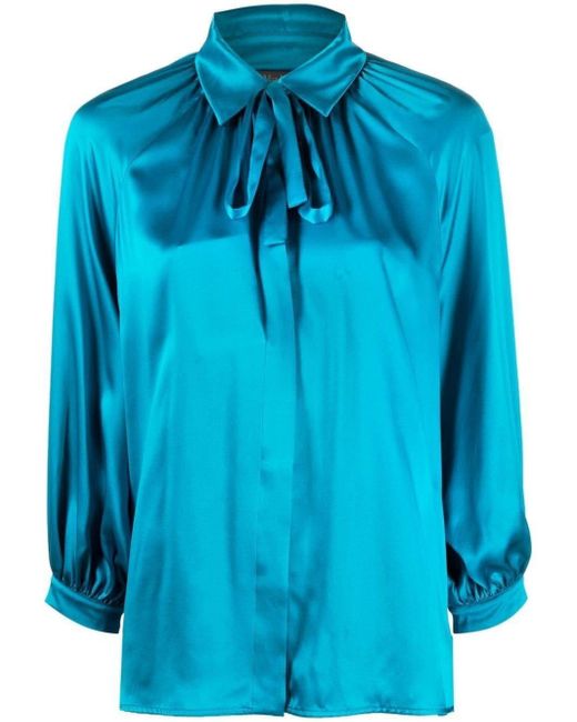 Max Mara Max Mara Vip Pussy Bow Silk Blouse In Blue Lyst