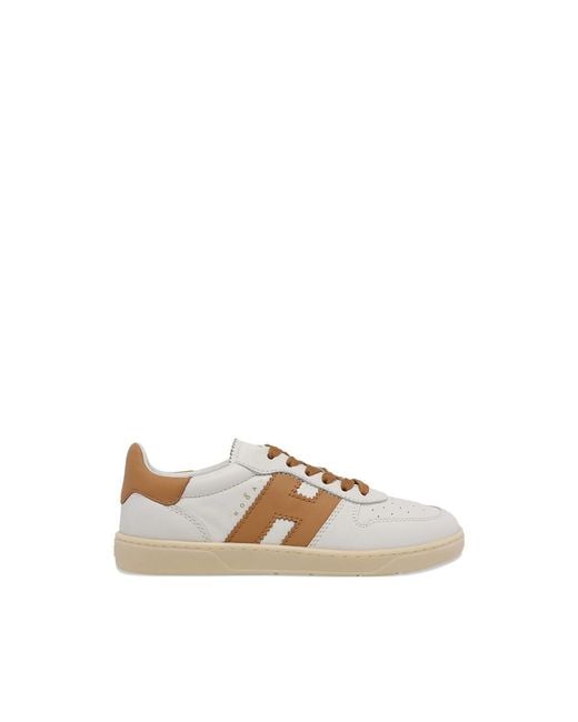 Hogan Logo Leather Cool Sneakers in Natural | Lyst UK