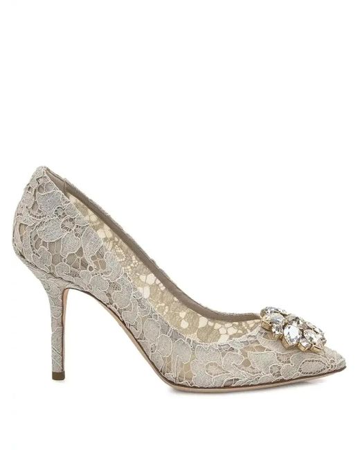 Dolce & Gabbana Taormina-Lace Crystal-Embellished Pumps in Metallic | Lyst