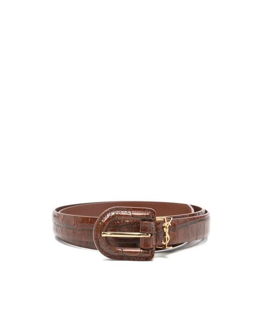 Saint Laurent Crocodile-Effect Logo Belt in Brown | Lyst UK