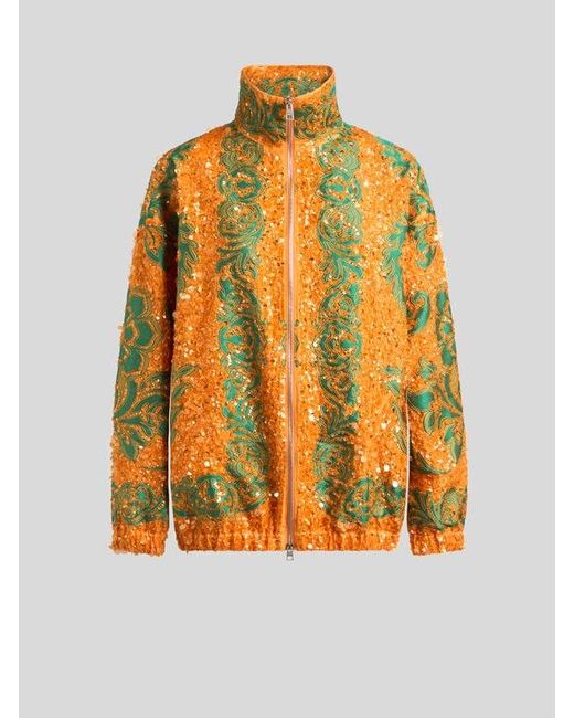 Etro Bomber Jacket With All-Over Sequin Embroidery in Orange | Lyst