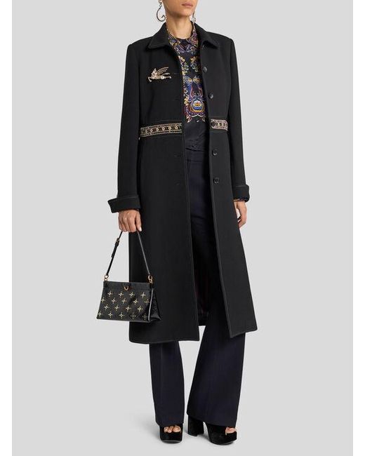 Etro Wool Coat With Jewel Embellishments in Black | Lyst UK