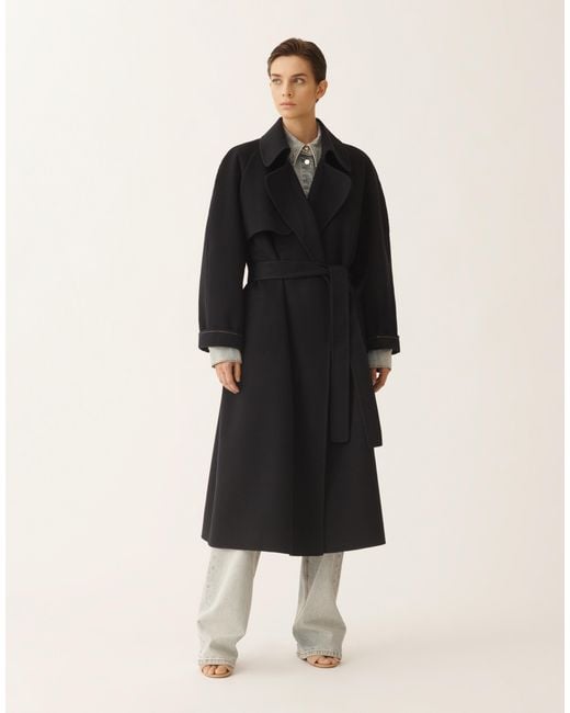 Fabiana Filippi Wool Double Trench Coat in Black | Lyst UK