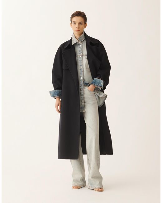 Fabiana Filippi Wool Double Trench Coat in Black | Lyst UK
