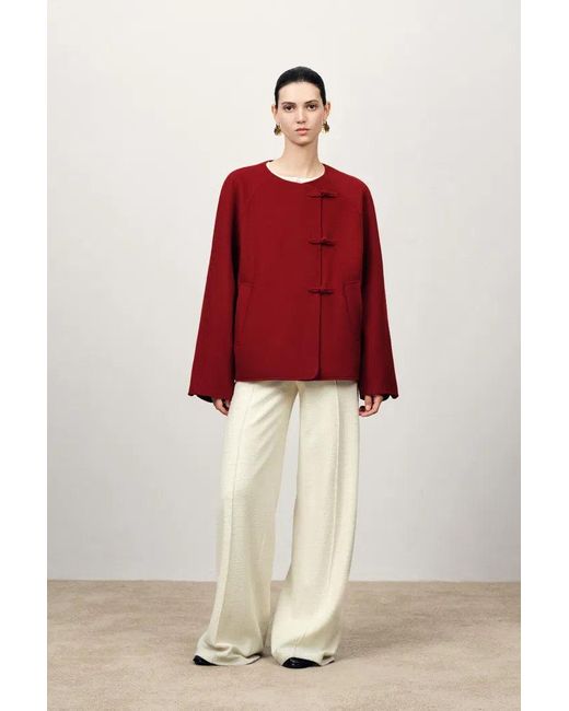 Fabrique Peony New Mandarin Style Buttoned Short Wool Coat in Red | Lyst UK