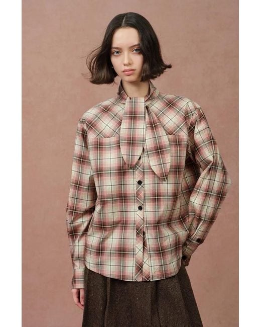 Fabrique Stella Bunny Ear Collar Checkered Shirt in Pink | Lyst UK