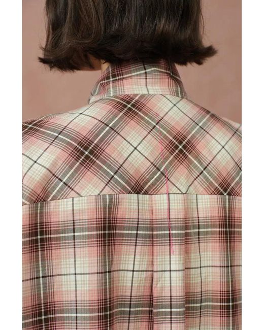 Fabrique Stella Bunny Ear Collar Checkered Shirt in Pink | Lyst UK