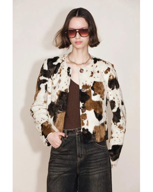 Fabrique Mane Cow Print Short Jacket in Natural | Lyst UK