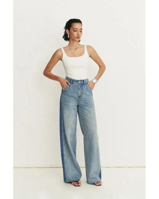 Fabrique Clarisse Two Tone Mixed Fabric Jeans in Blue | Lyst UK
