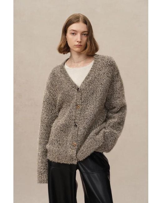 Fabrique Eva Metallic Thread Cardigan in Natural | Lyst UK