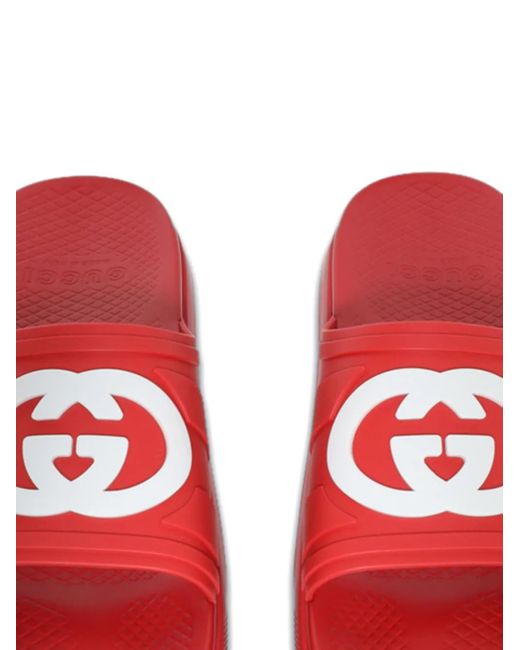 Gucci Interlocking G Pool Slides in Red for Men | Lyst