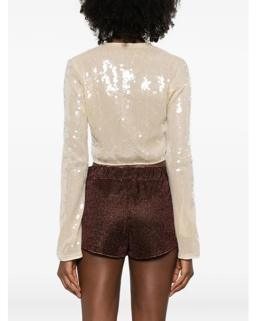 Oséree Marylin Sequin Tie Top in Natural | Lyst UK