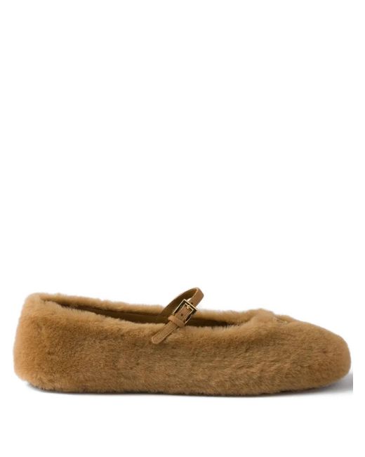 Prada Shearling Ballet Flats in Brown | Lyst