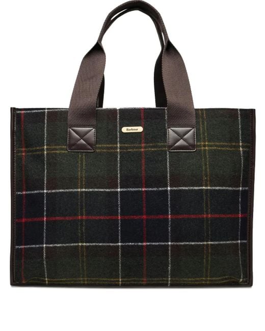 Barbour Check-Pattern Tote Bag in Black | Lyst UK