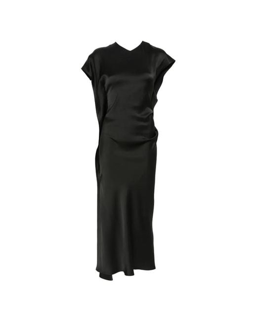 Victoria Beckham Draped V-Neck Sleeveless Midi Dress in Black | Lyst UK
