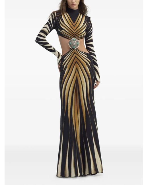 Roberto Cavalli Ray Of-Print Gown in Metallic | Lyst