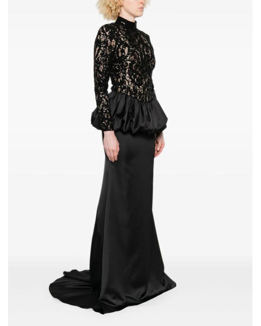Nissa Sequin-Embellished Lace Gown in Black | Lyst