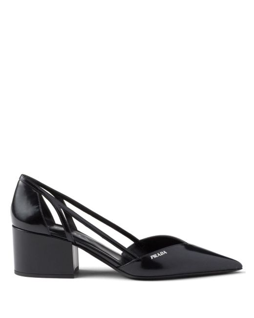 Prada 55Mm Cut-Out Leather Pumps in Black | Lyst