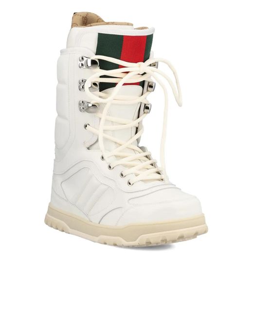 Gucci Web-Detail Lace-Up Boots in White for Men | Lyst