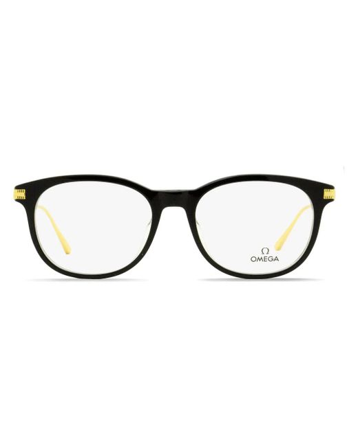 OMEGA EYEWEAR Round-Frame Engraved-Logo Glasses in Black for Men | Lyst