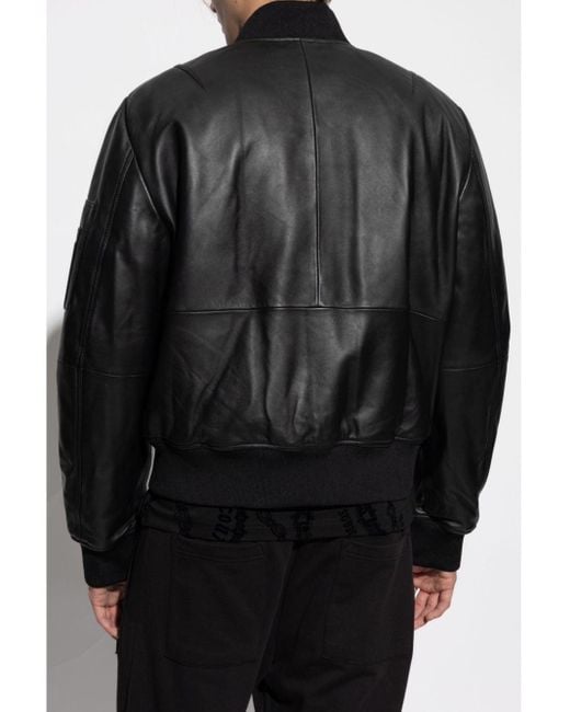 Versace V-Emblem Leather Bomber Jacket in Black for Men | Lyst UK
