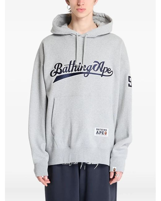 A Bathing Ape Logo Hoodie in Grey | Lyst UK