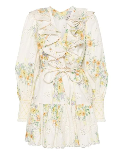 ALÉMAIS Juliette Embroidered Cotton Mini Dress in Natural | Lyst