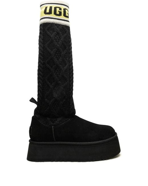 UGG Classic Sweater Letter Boots in Black | Lyst