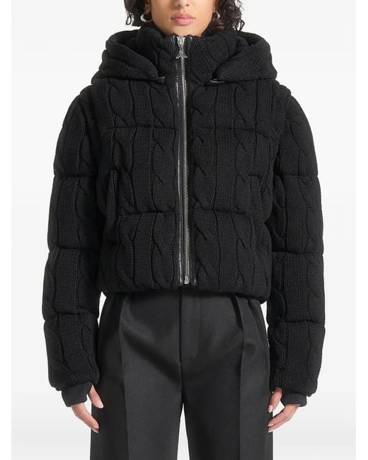 Manière De Voir Detachable-Hood Cable-Knit Puffer Jacket in Black | Lyst