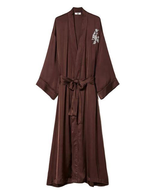 Twinset Embroidered Satin Dressing Gown in Brown | Lyst UK