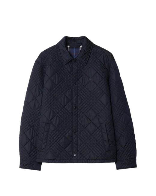 Burberry Check-Stitch Jacket in Blue for Men | Lyst UK