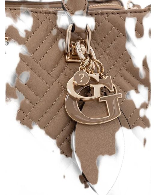 Guess Sally Quilted Logo-Charm Tote Bag in Natural | Lyst UK