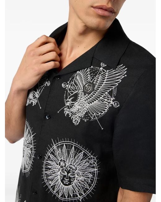 Philipp Plein Tattoo Embroidery Bowling Shirt in Black for Men | Lyst UK