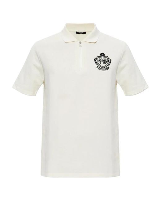 Balmain College Emblem Short-Sleeve Polo Shirt in White for Men | Lyst UK