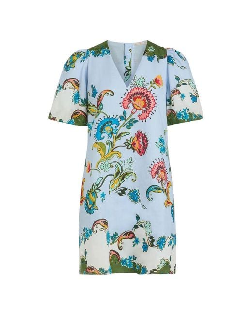 Marie Oliver Kiki Floral Puff-Sleeve Dress in Blue | Lyst UK
