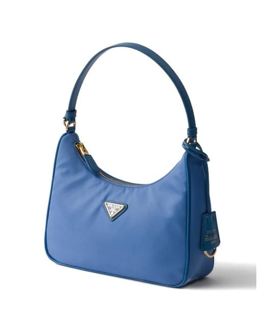 Prada Mini Re-Edition 2005 Triangle-Logo Tote Bag in Blue | Lyst UK