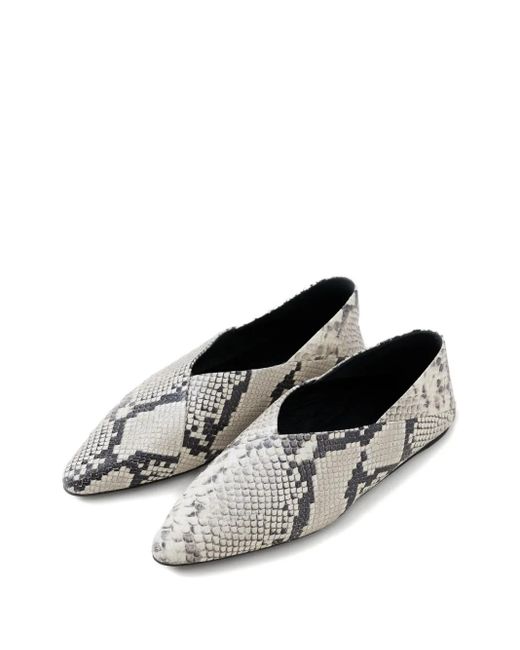 Closed Snake-Print Ballet Flats in White | Lyst