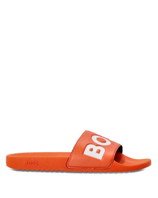 BOSS Logo-Detail Slides in Red for Men | Lyst UK