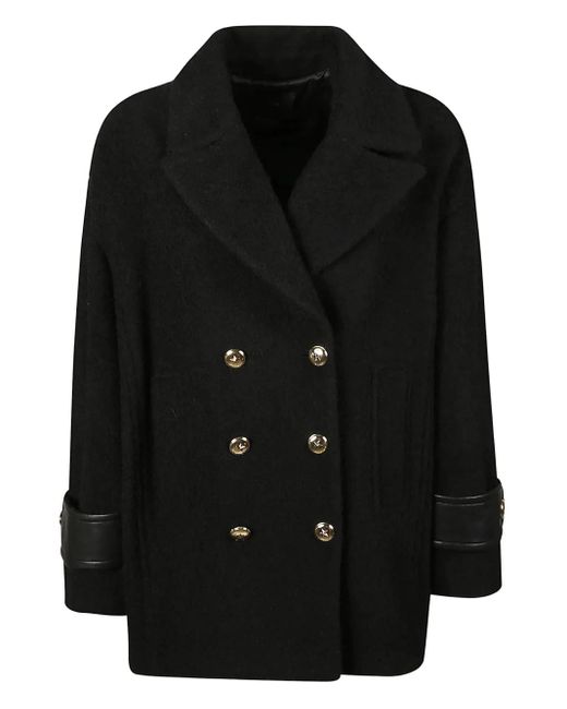 Pinko Double-Breasted Cuff Coat in Black | Lyst